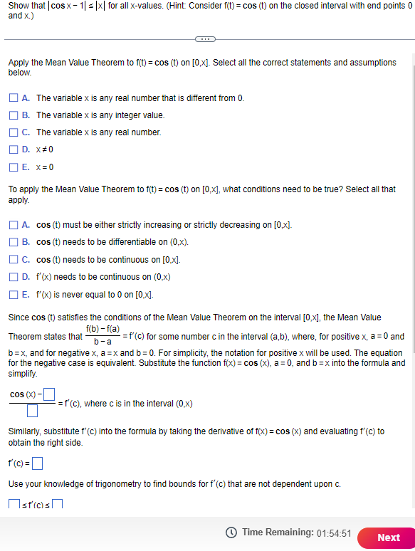 Solved Show that |cosx-1|≤|x| ﻿for all x-values. (Hint: | Chegg.com