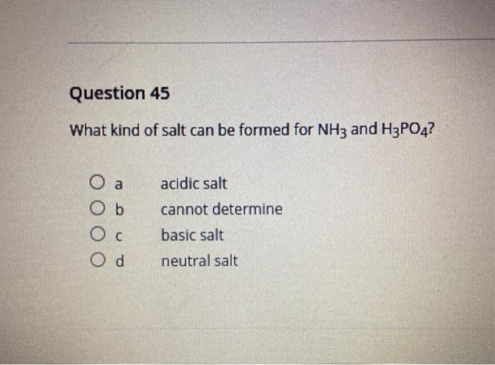Solved Question 45 What kind of salt can be formed for NH3 | Chegg.com