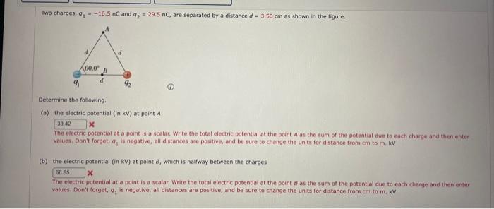 Solved Two charges; q1=−16.5nC and q2=29.5nc, are separated | Chegg.com