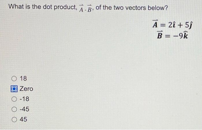 Solved What is the dot product, A⋅B, of the two vectors | Chegg.com