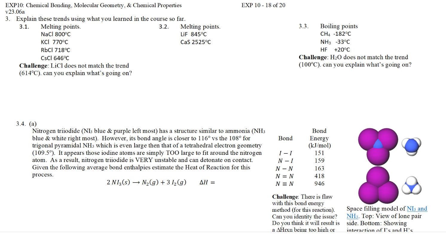 EXP10: Chemical Bonding, Molecular Geometry, & | Chegg.com