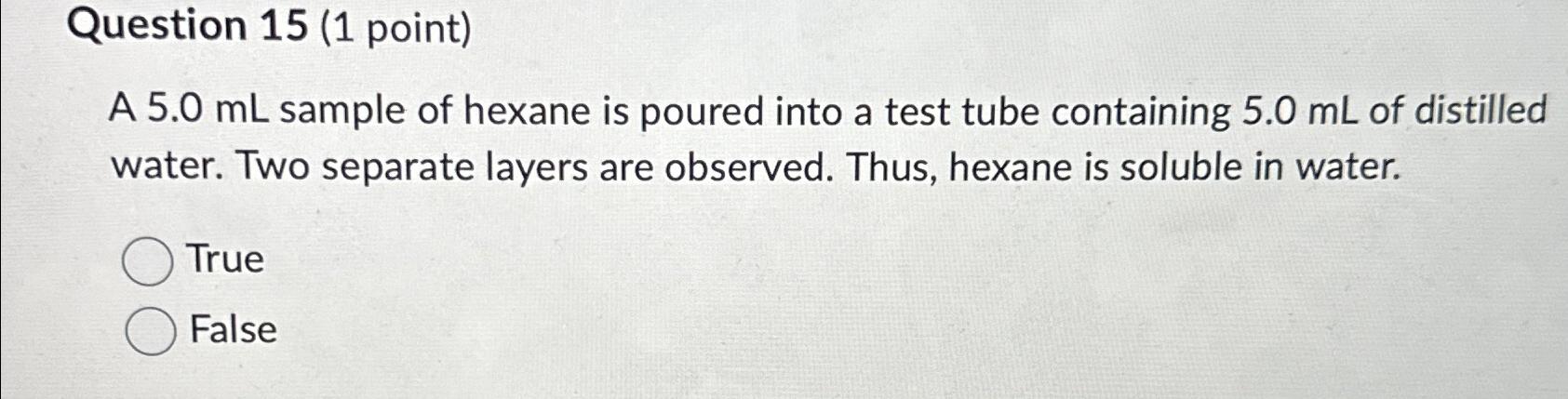 Solved Question 15 (1 ﻿point)A 5.0mL ﻿sample of hexane is | Chegg.com
