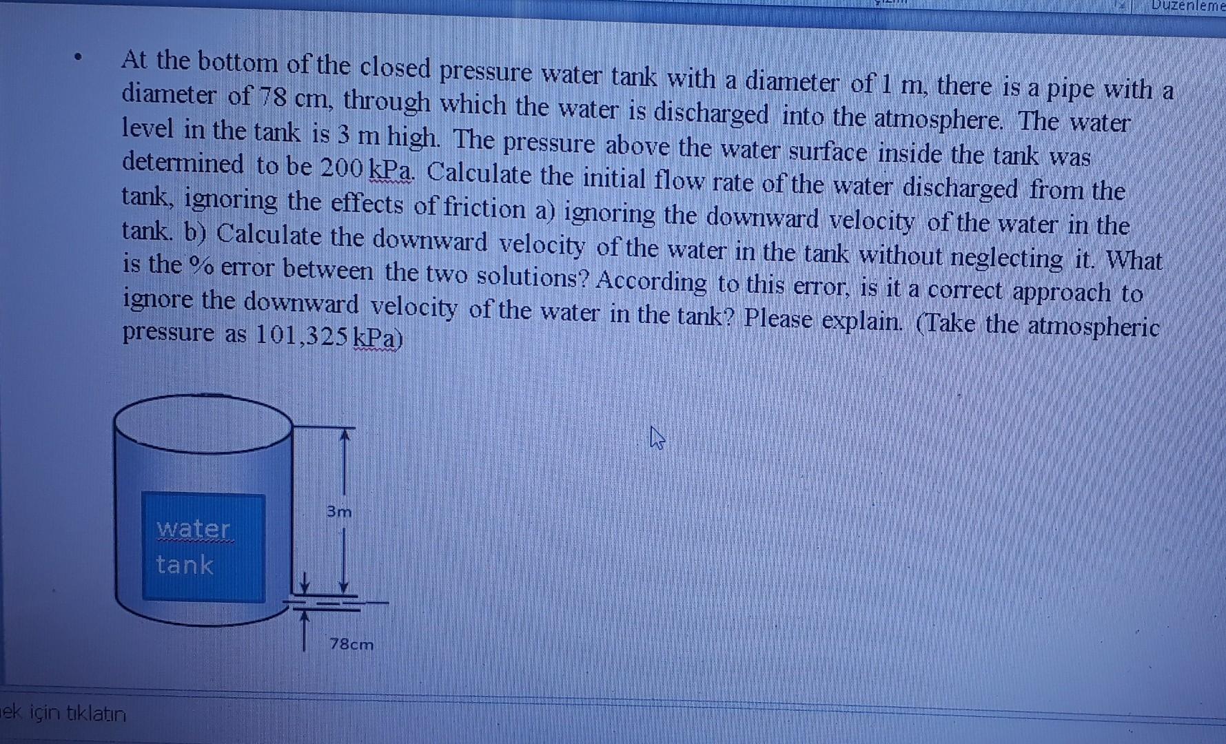 Solved At the bottom of the closed pressure water tank with | Chegg.com
