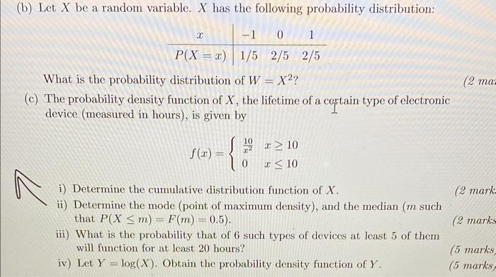 Solved b) Let X be a random variable. X has the following | Chegg.com