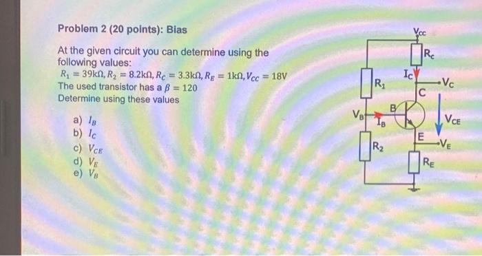Solved Voc Rc Problem 2 (20 points): Bias At the given | Chegg.com