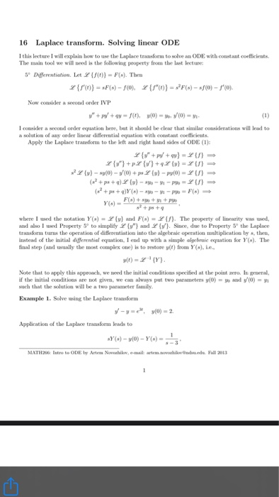 16 Laplace transform. Solving linear ODE Ithis | Chegg.com
