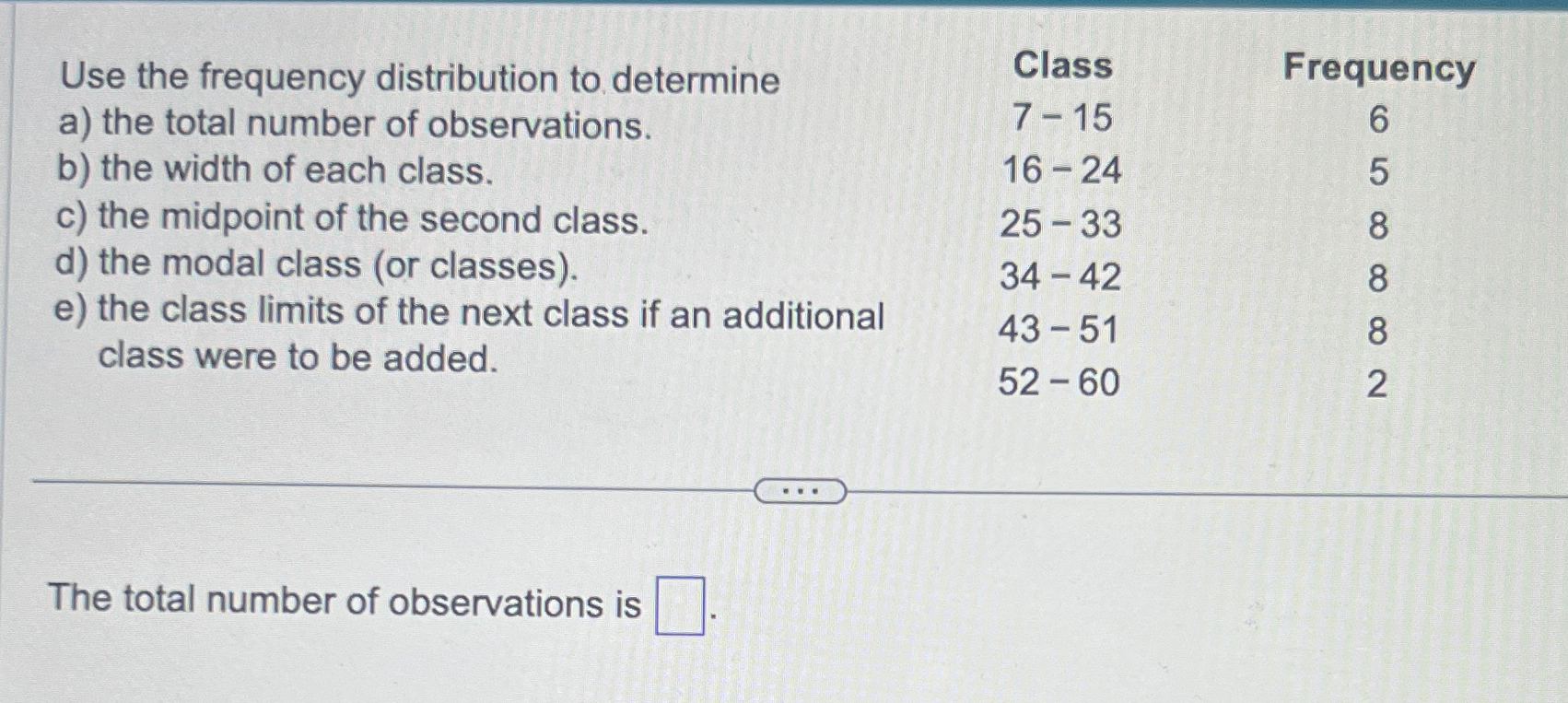 Solved Use the frequency distribution to determinea) ﻿the | Chegg.com