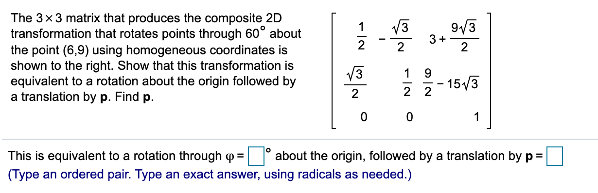 The 3 ﻿times3 ﻿matrix that produces the composite 2D | Chegg.com