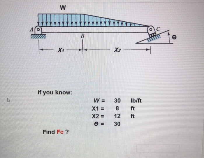 Solved X1 — e- X2 - if you know: W = X1 = X2 = 30 8 lb/ft ft | Chegg.com Solved X1 — e- X2 - if you know: W = X1 = X2 = 30 8 lb/ft ft | Chegg.com