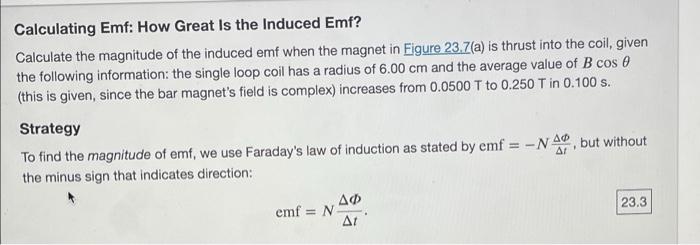 Solved . • [c] For Example 23.1 (Calculating Emf) in Section | Chegg.com