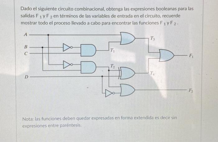 Solved Dado el siguiente circuito combinacional, obtenga las | Chegg.com