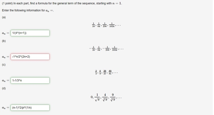 Solved (1 point) In each part, find a formula for the | Chegg.com