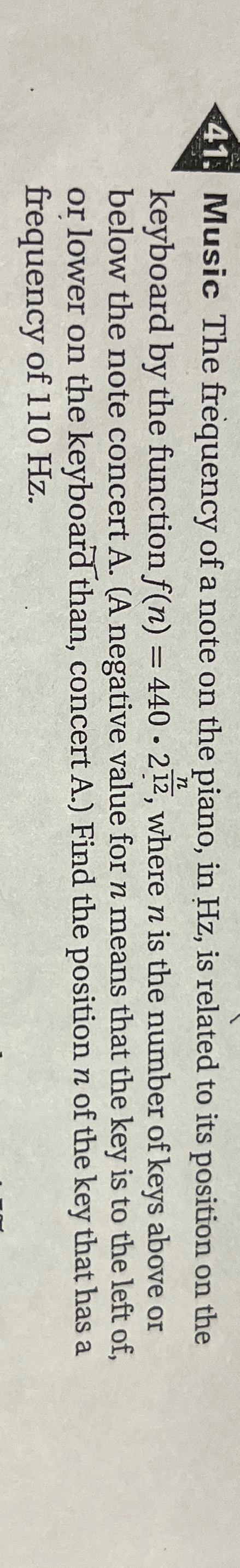 Solved Music The frequency of a note on the piano, in Hz, | Chegg.com