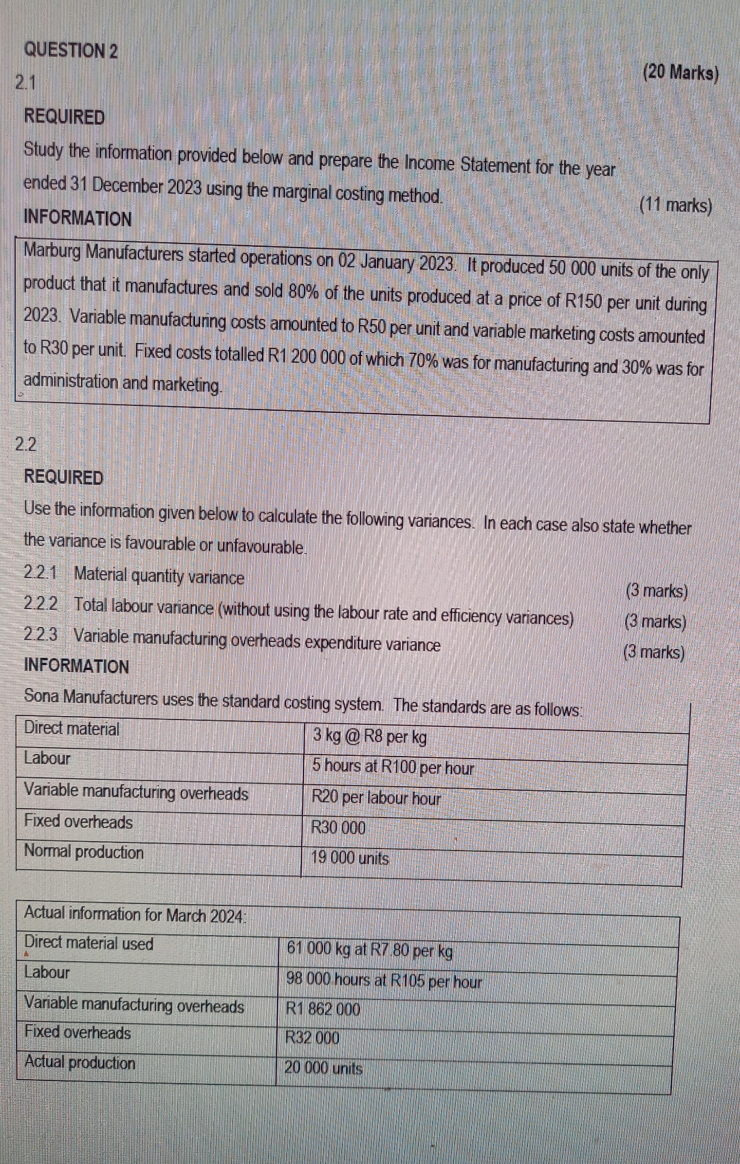 Solved QUESTION 22.1(20 ﻿Marks)REQUIREDStudy the information | Chegg.com