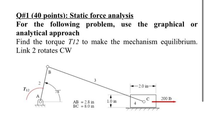 Solved Q#1 (40 points): Static force analysis For the | Chegg.com