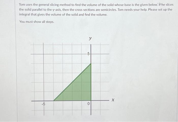 Solved Tom uses the general slicing method to find the | Chegg.com