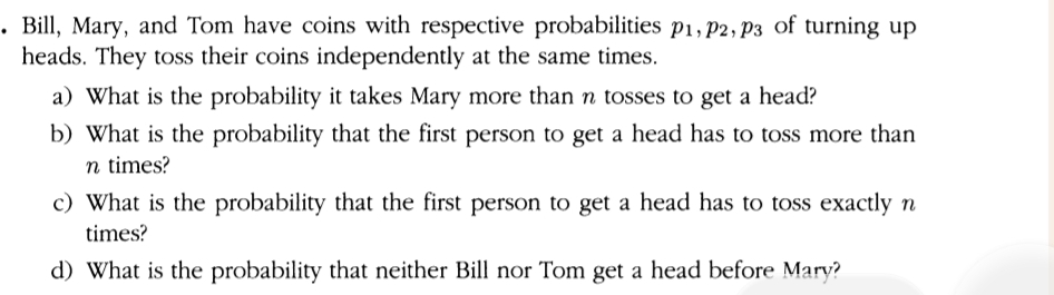 Solved Bill, Mary, and Tom have coins with respective | Chegg.com