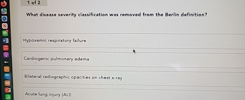 Solved 1 ﻿of 2What disease severity classification was | Chegg.com