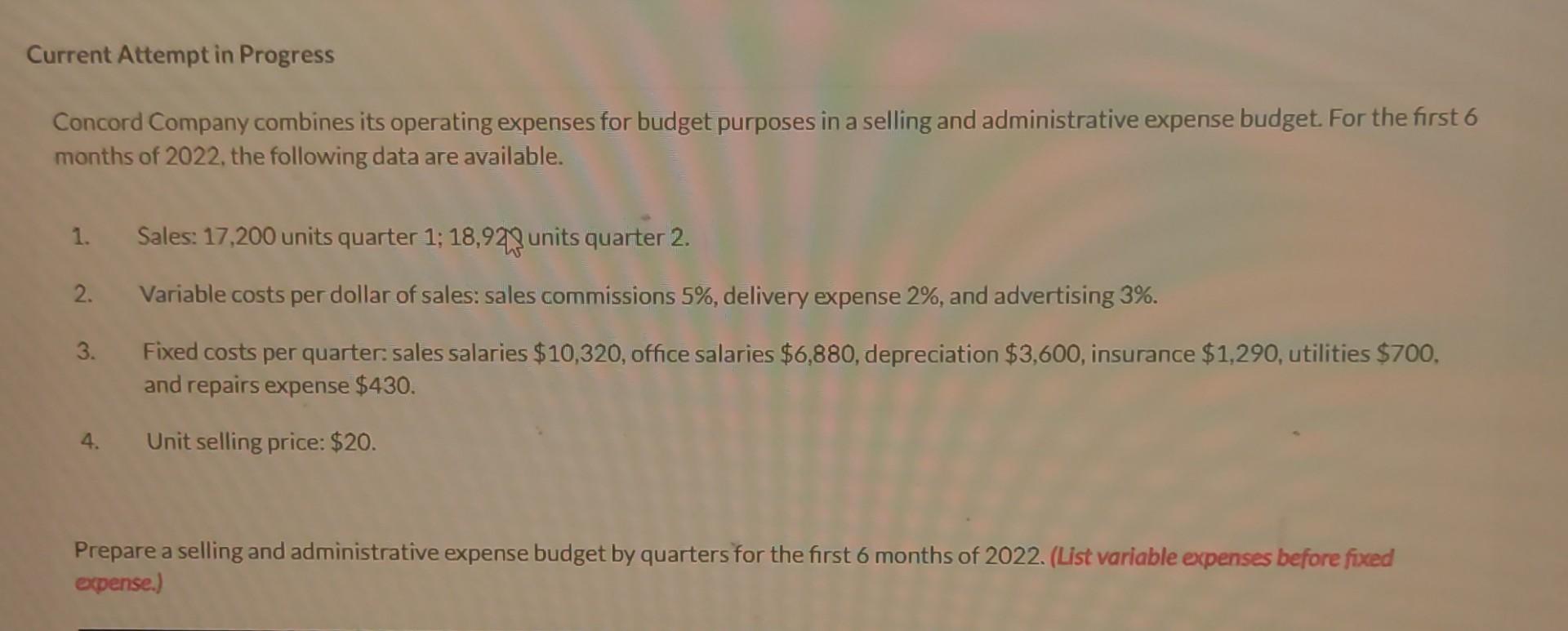 Solved Current Attempt in Progress Concord Company combines | Chegg.com
