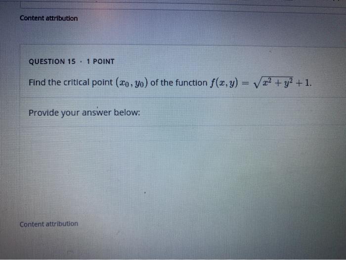 Solved Content attribution QUESTION 15 1 POINT Find the | Chegg.com