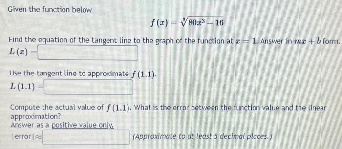 Solved Given the function below f(x)=380x3−16 Find the | Chegg.com