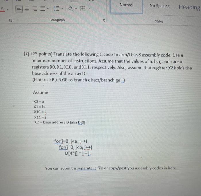 Solved (7) (25 points) Translate the following C code to | Chegg.com