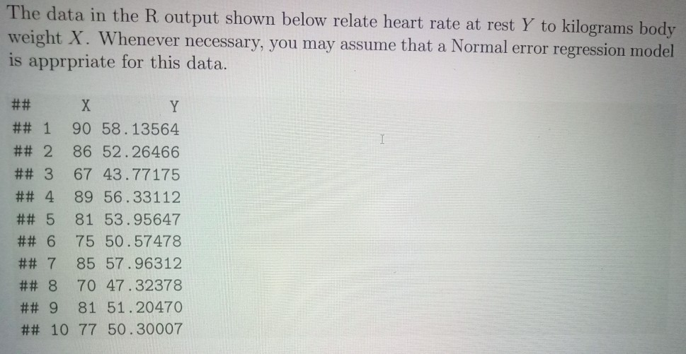 Solved The Data In The R Output Shown Below Relate Heart