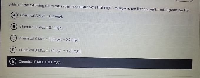 Solved Which of the following chemicals is the most toxic? | Chegg.com