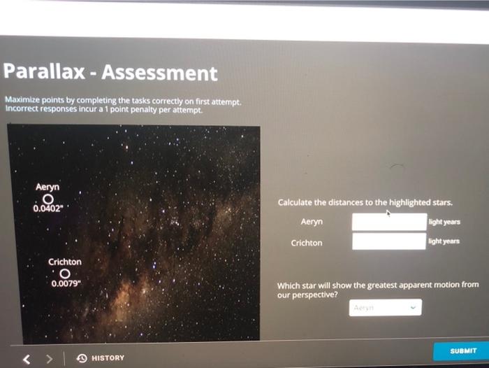 Solved Parallax - Assessment Maximize points by completing | Chegg.com