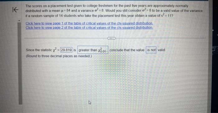 Solved The scores on a placement test given to college | Chegg.com