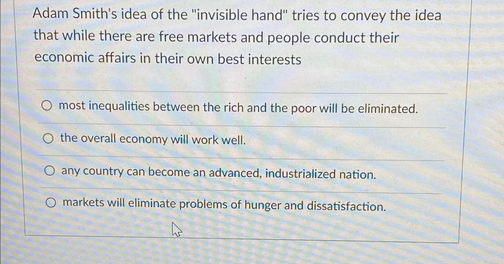 Solved Adam Smith's idea of the "invisible hand" tries to | Chegg.com