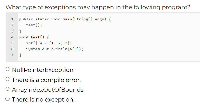 Solved What type of exceptions may happen in the following | Chegg.com