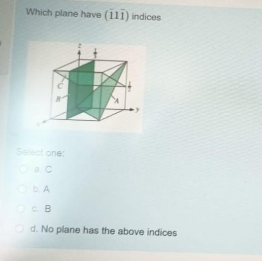 Solved Which plane have (111) indices Select one: aba с. В | Chegg.com