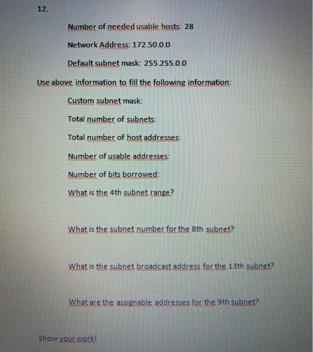 Solved Number of needed usable hosts: 8000 Network Address: | Chegg.com