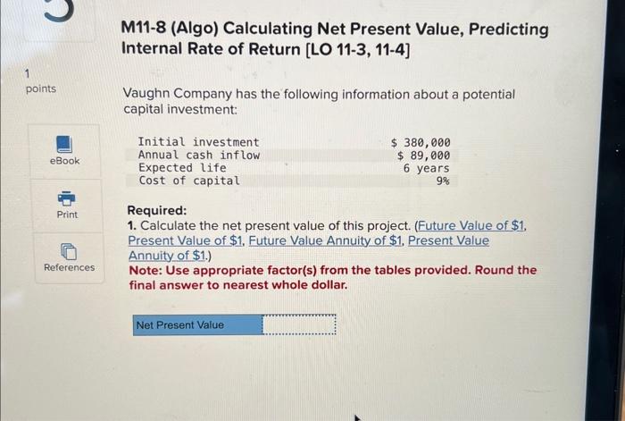 Solved M11-8 (Algo) Calculating Net Present Value, | Chegg.com