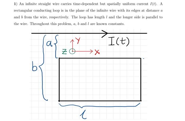 Solved 1) An infinite straight wire carries time-dependent | Chegg.com