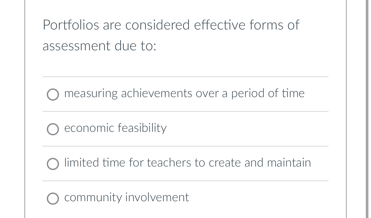 Solved Portfolios are considered effective forms of | Chegg.com