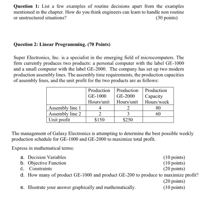 Solved List a few examples of routine decisions apart from | Chegg.com