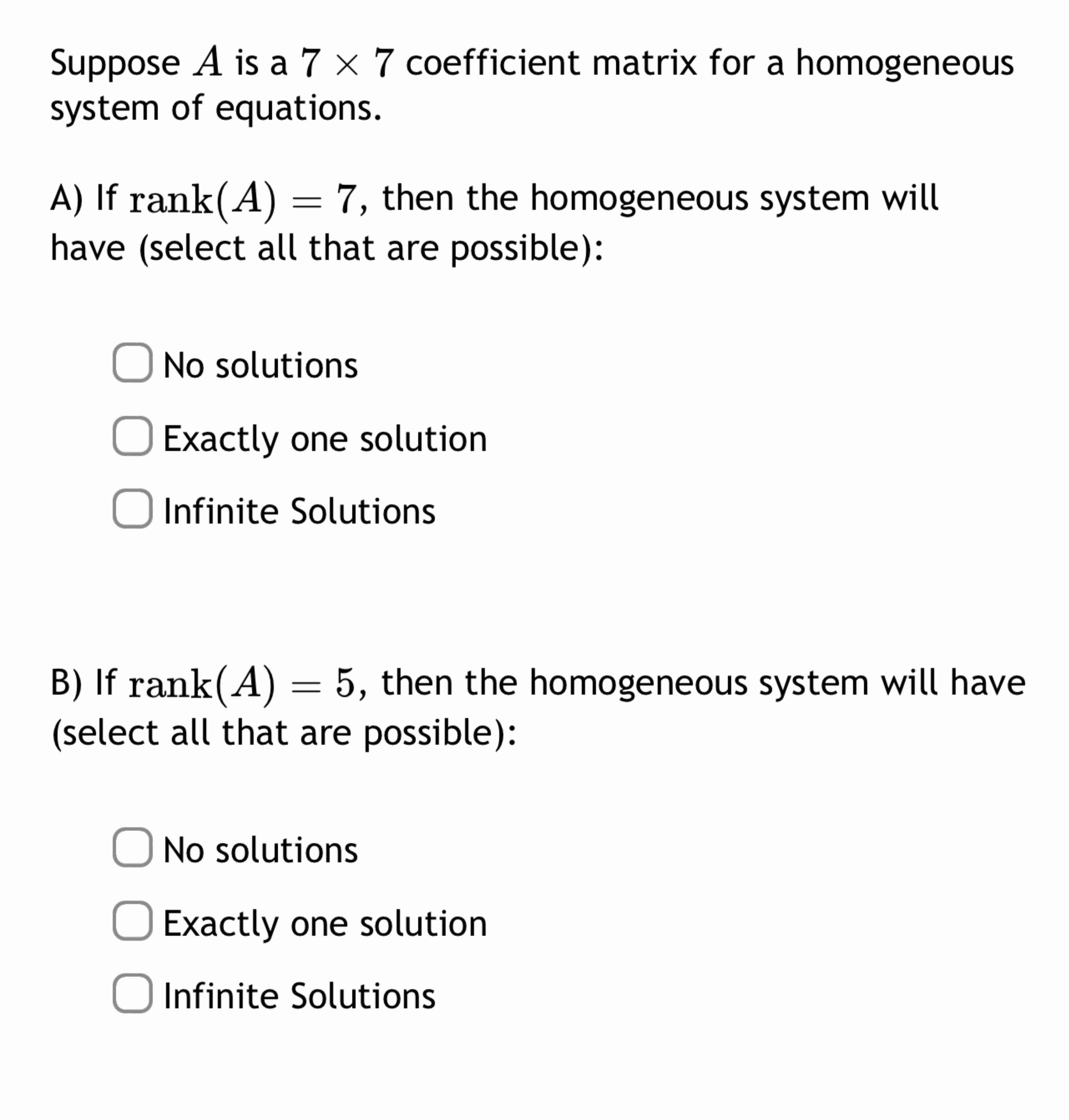 Solved Suppose \( ﻿A \) ﻿is a \( 7 \times 7 \) ﻿coefficient | Chegg.com