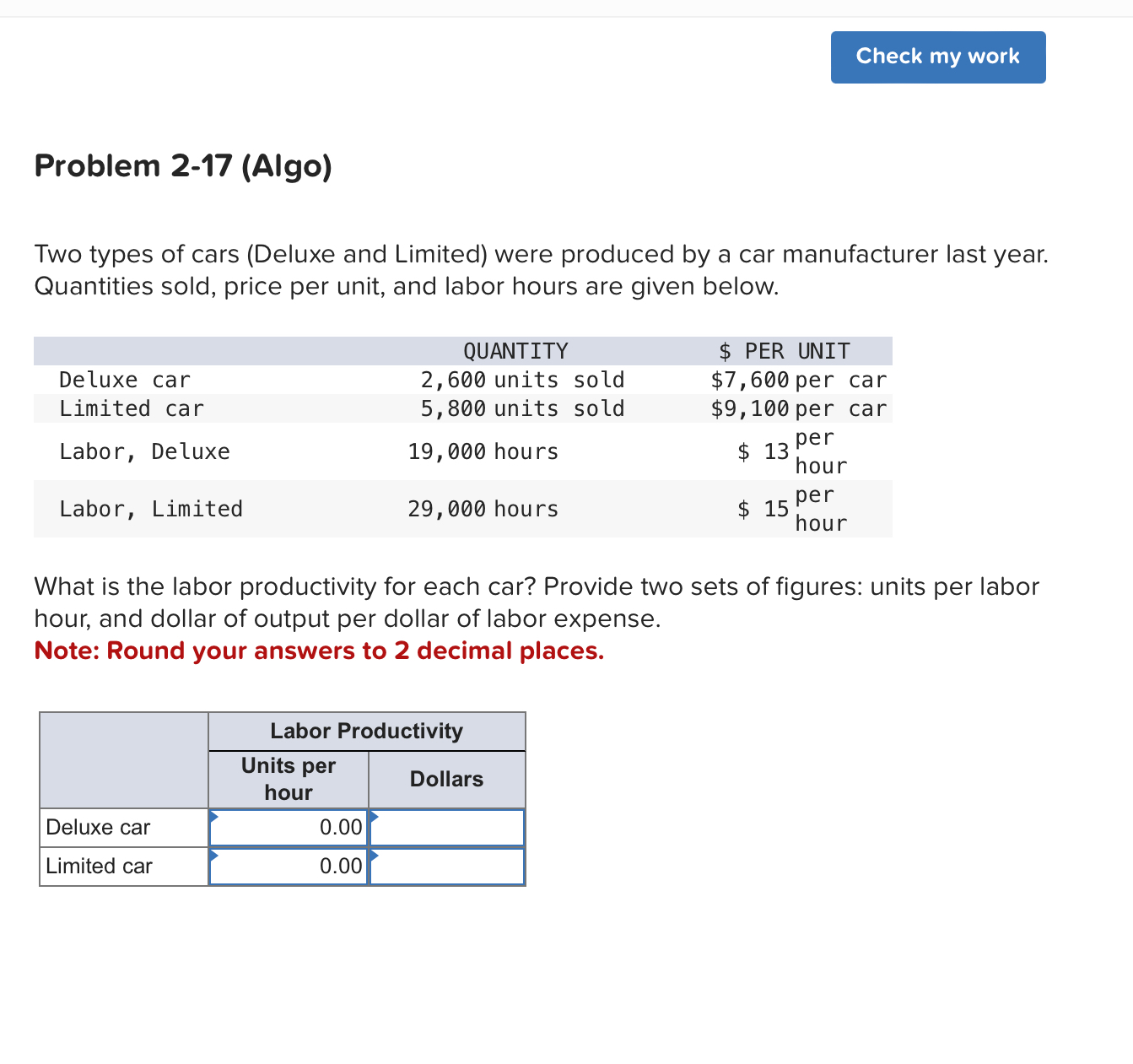 Problem 2-17 (Algo)Two types of cars (Deluxe and | Chegg.com