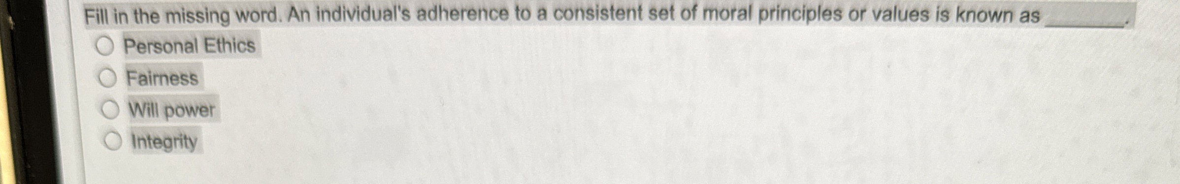 Solved Fill in the missing word. An individual's adherence | Chegg.com