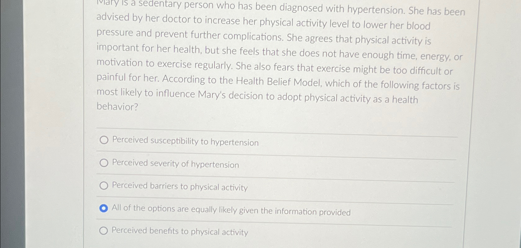 Solved Mary is a sedentary person who has been diagnosed | Chegg.com