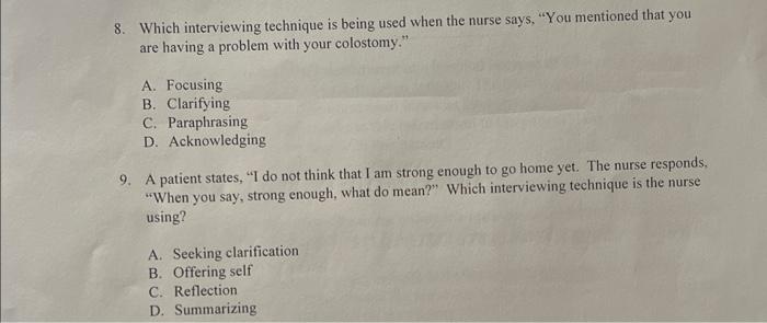 8. Which interviewing technique is being used when | Chegg.com