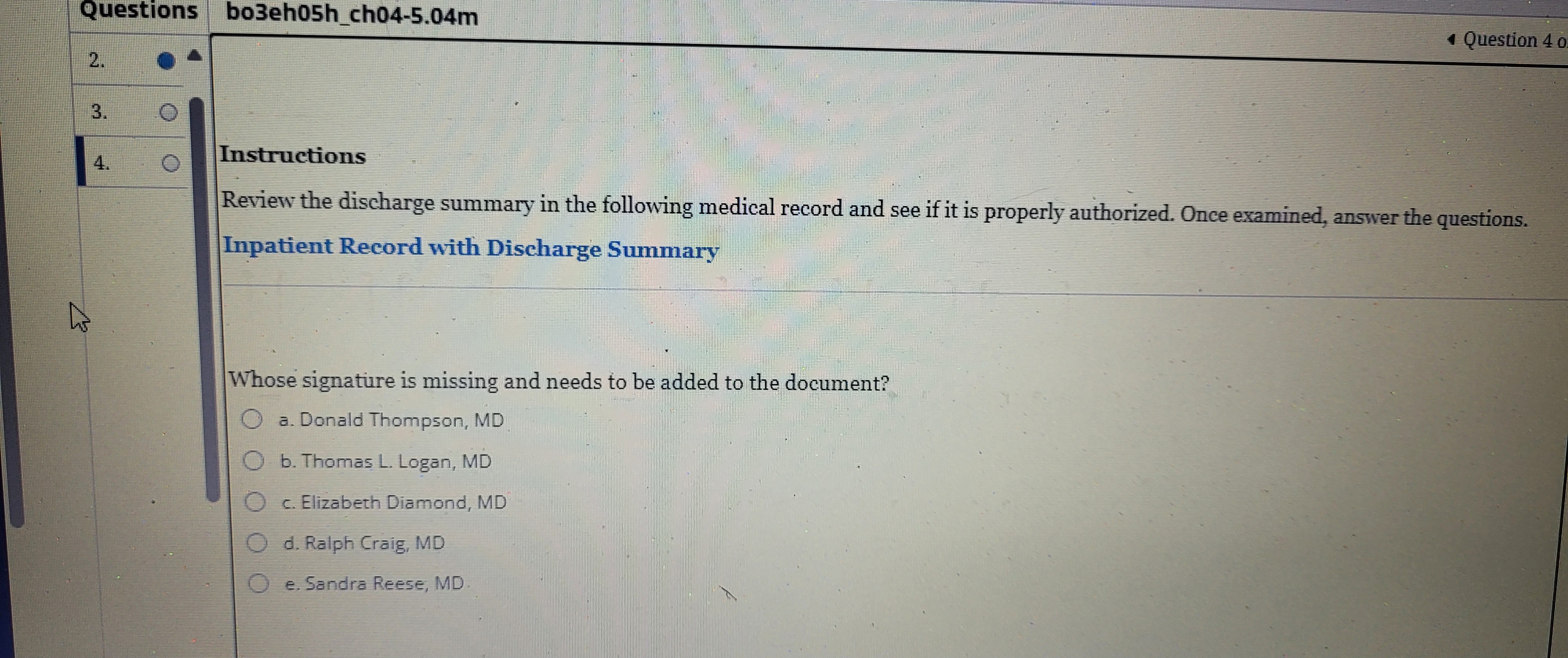 Solved InstructionsReview the discharge summary in the | Chegg.com