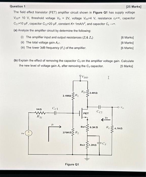 Solved The field effect transistor (FET) amplifier circuit | Chegg.com