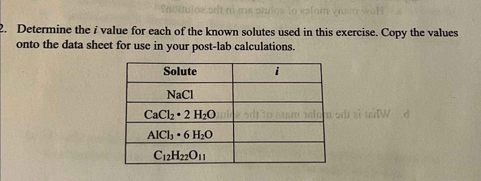 Determine the i value for each of the known solutes | Chegg.com