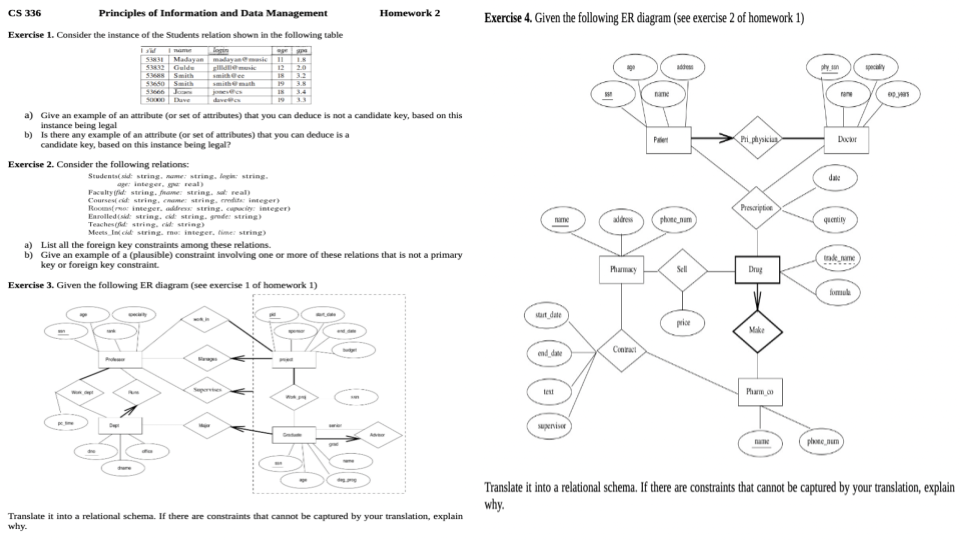 Solved Exercise 4. ﻿Given the following ER diagram (see | Chegg.com