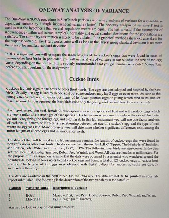 Solved ONE-WAY ANALYSIS OF VARIANCE The One-Way ANOVA | Chegg.com