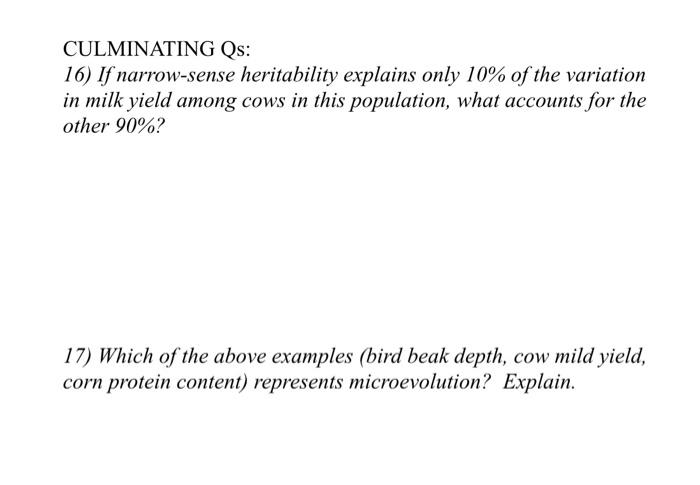 Solved CULMINATING Qs: 16) If narrow-sense heritability | Chegg.com