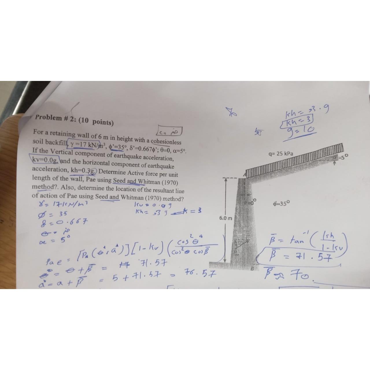 Solved Problem # 2: (10 ﻿points)%For a retaining wall of 6m | Chegg.com